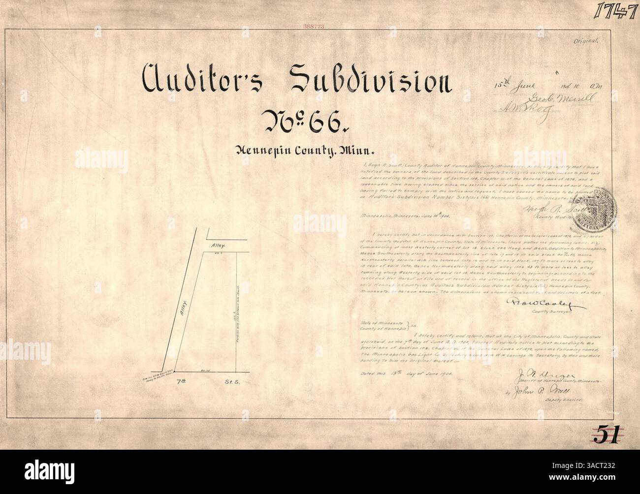 This map illustrates the layout of Auditor's Subdivision No. 66 ...