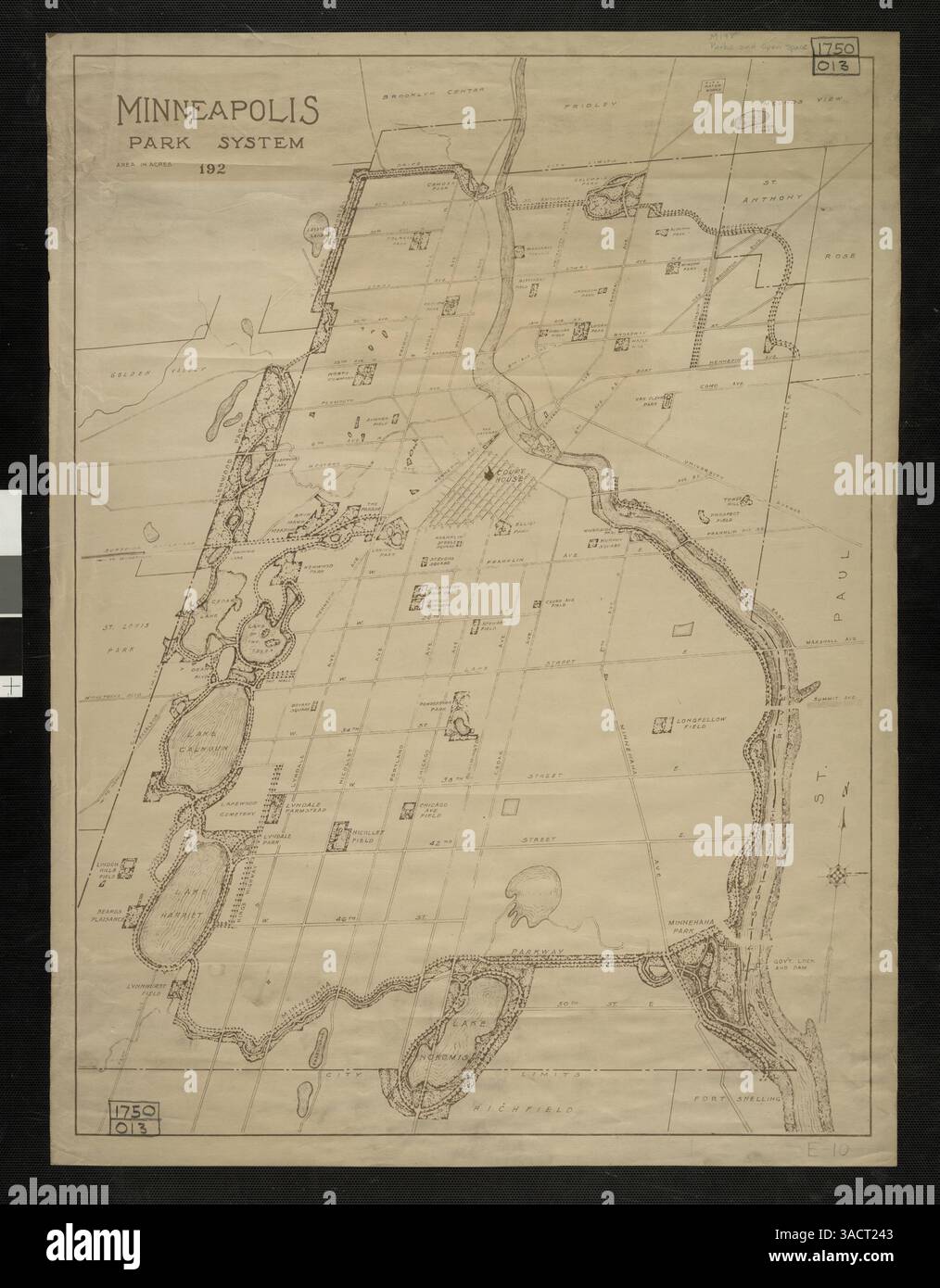 A map of the minneapolis park system shows parks hi-res stock ...