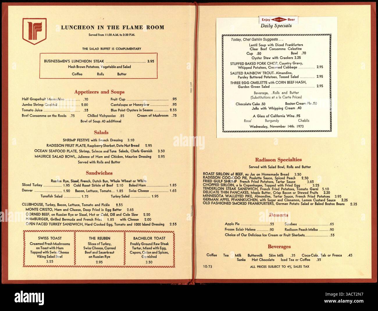 This version of the Flame Room Luncheon Menu features a red flocked ...