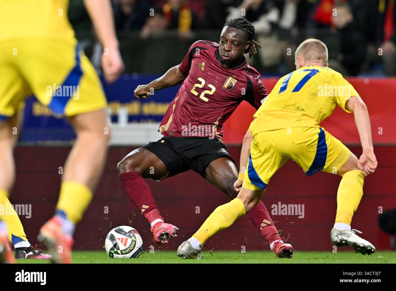 Jeremy Doku (22) of Belgium pictured during a soccer game between the ...