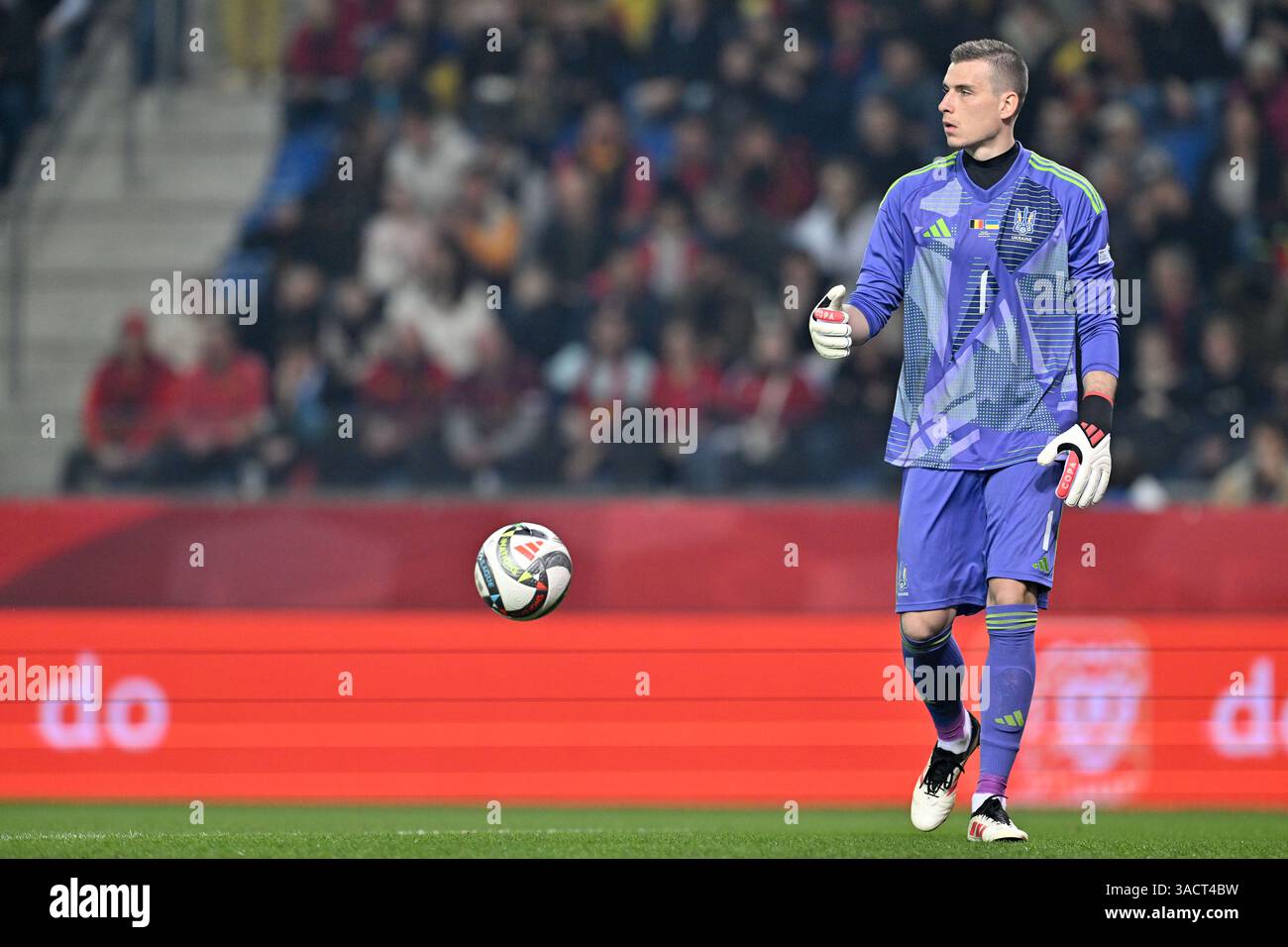 goalkeeper Andriy Lunin (1) of Ukraine pictured during a soccer game ...