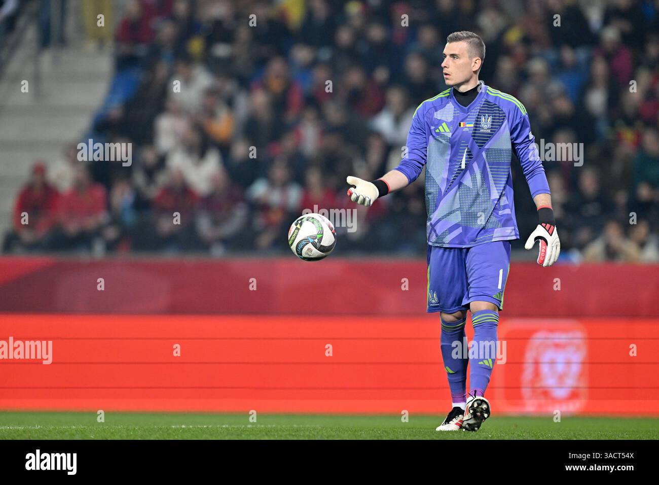 goalkeeper Andriy Lunin (1) of Ukraine pictured during a soccer game ...