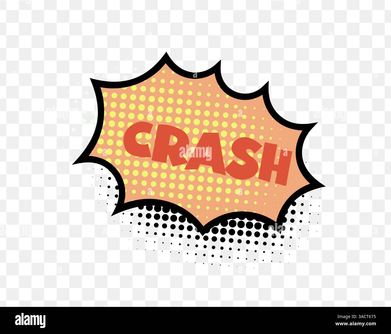 Crash sound text inside orange comic bubble with halftone dots and ...