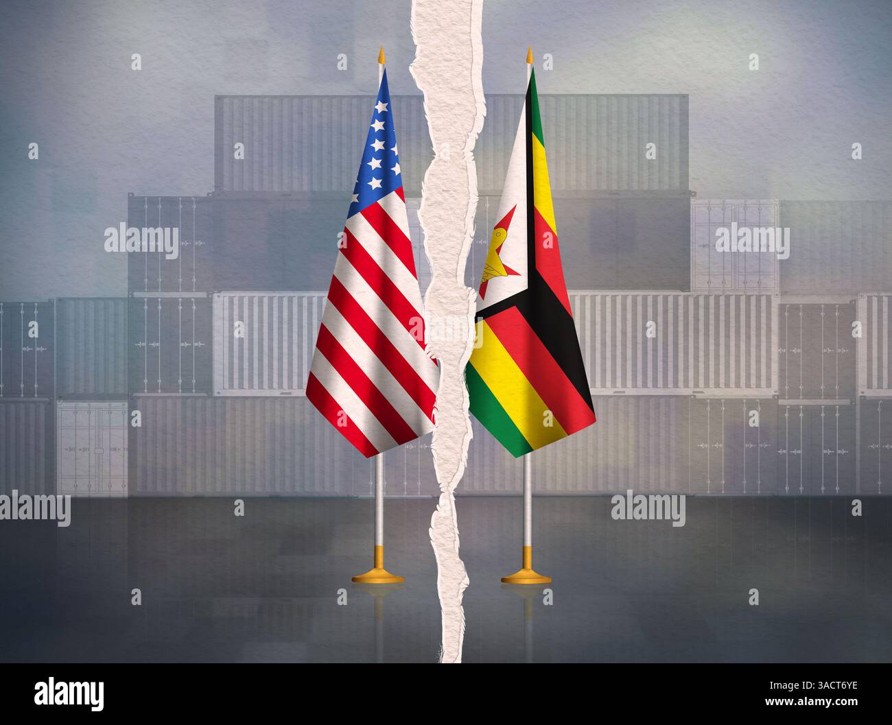 US,Zimbabwe trade dispute concept background.America,Zimbabwe trade war ...