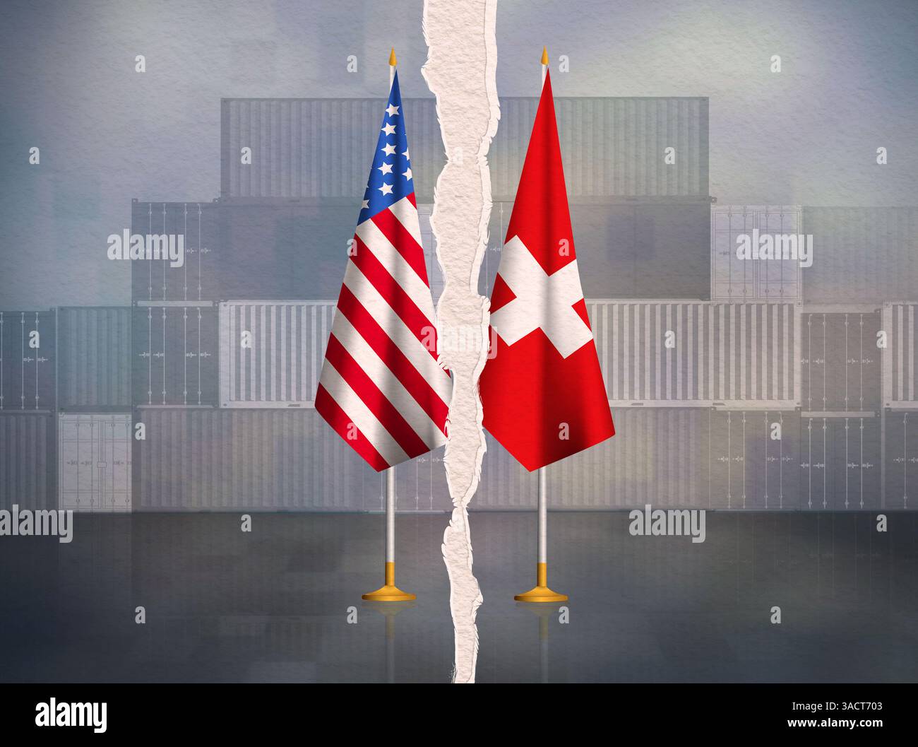 US,Switzerland trade dispute concept background.America,Switzerland ...