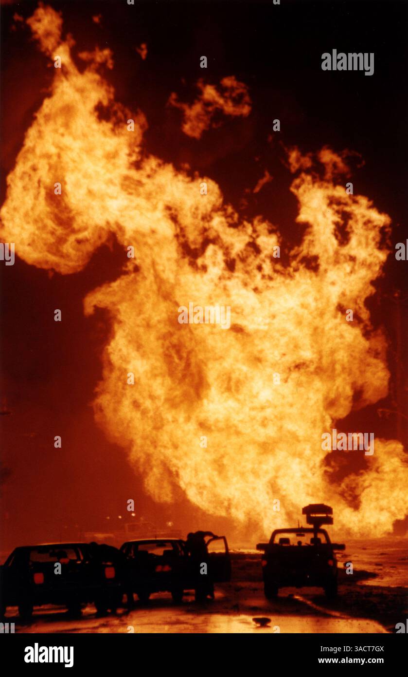 January 17, 1994, Los Angeles, California, USA; Flames from a ruptured ...