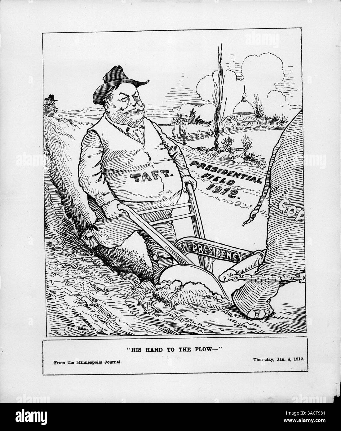 This political cartoon shows William Howard Taft behind a plow labeled ...