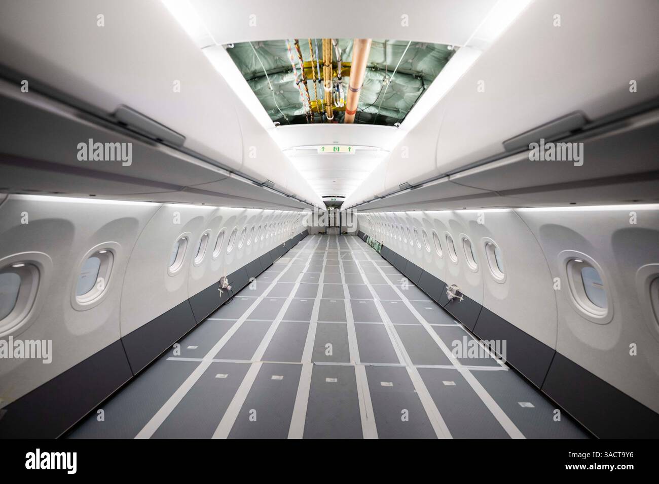 The inside of an A321 XLR under construction is pictured at the Airbus ...