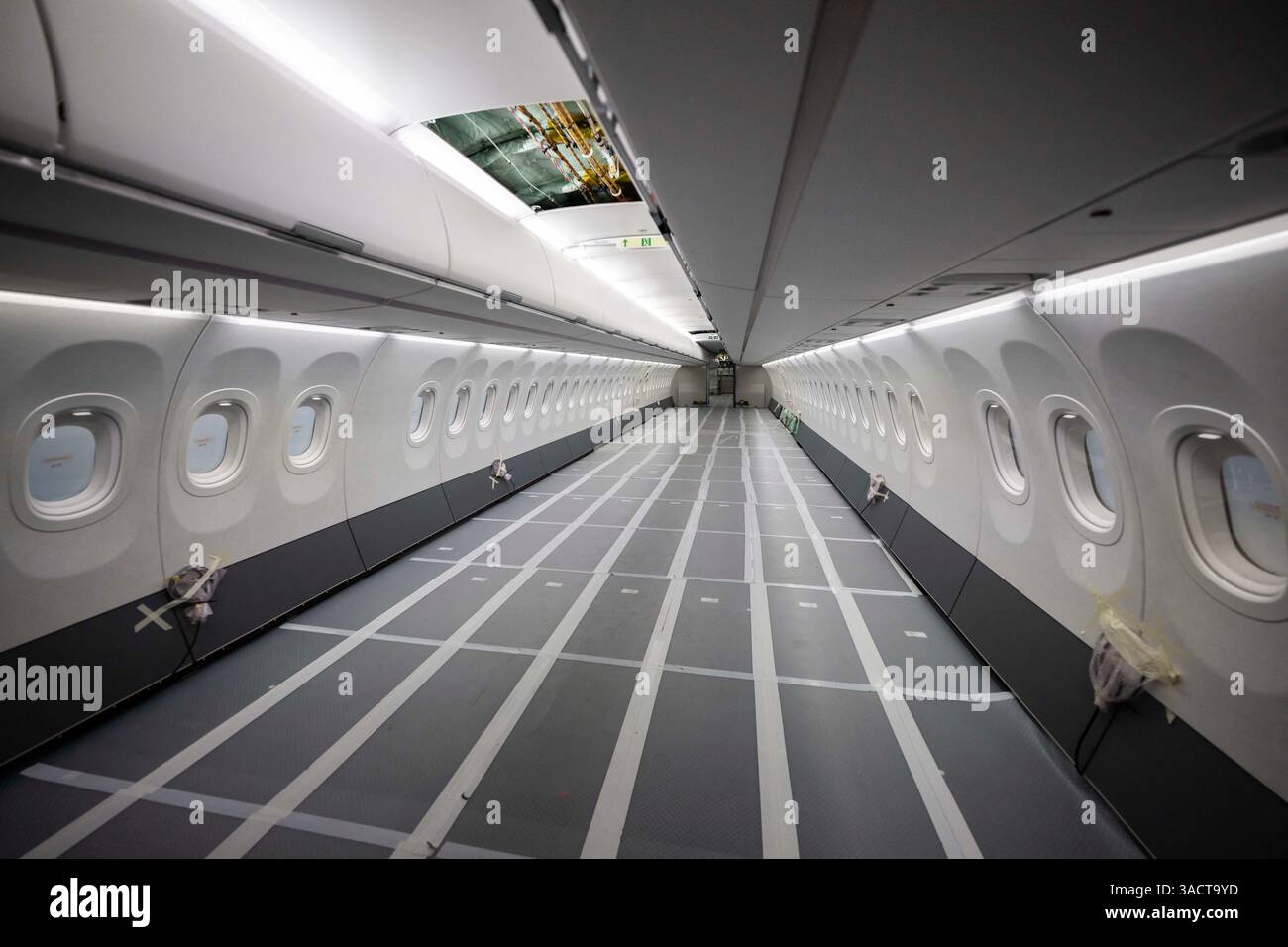 The inside of an A321 XLR under construction is pictured at the Airbus ...