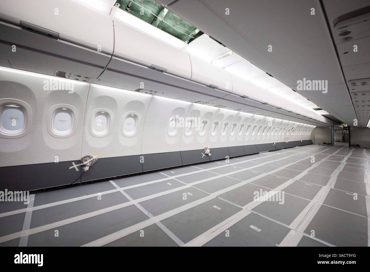 The inside of an A321 XLR under construction is pictured at the Airbus ...