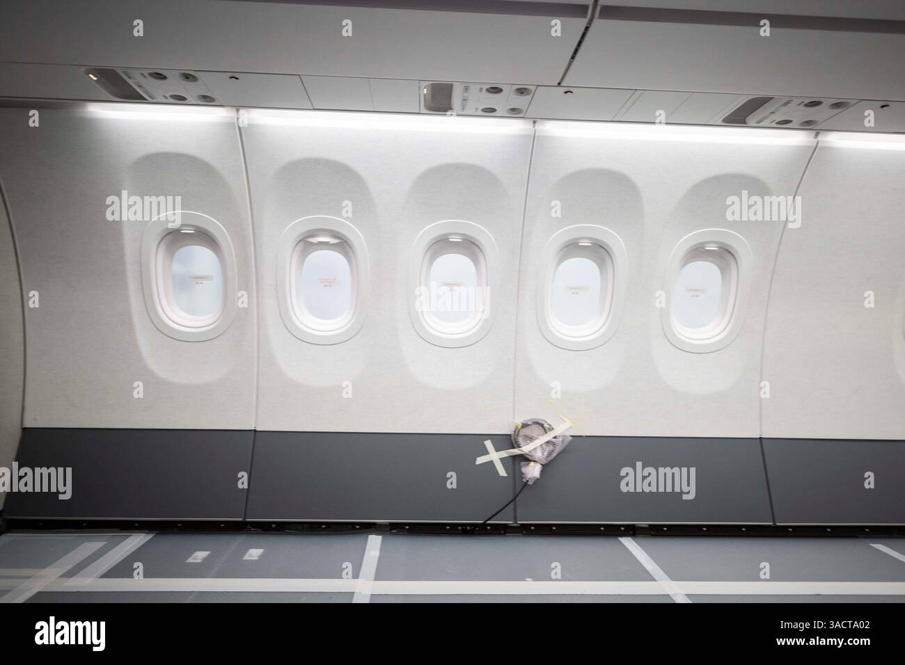 The inside of an A321 XLR under construction is pictured at the Airbus ...