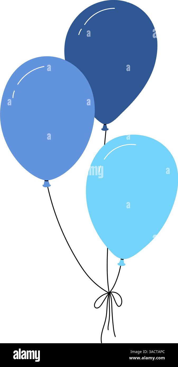 Bundle of balloons with strings, simple doodle outline, floating party ...