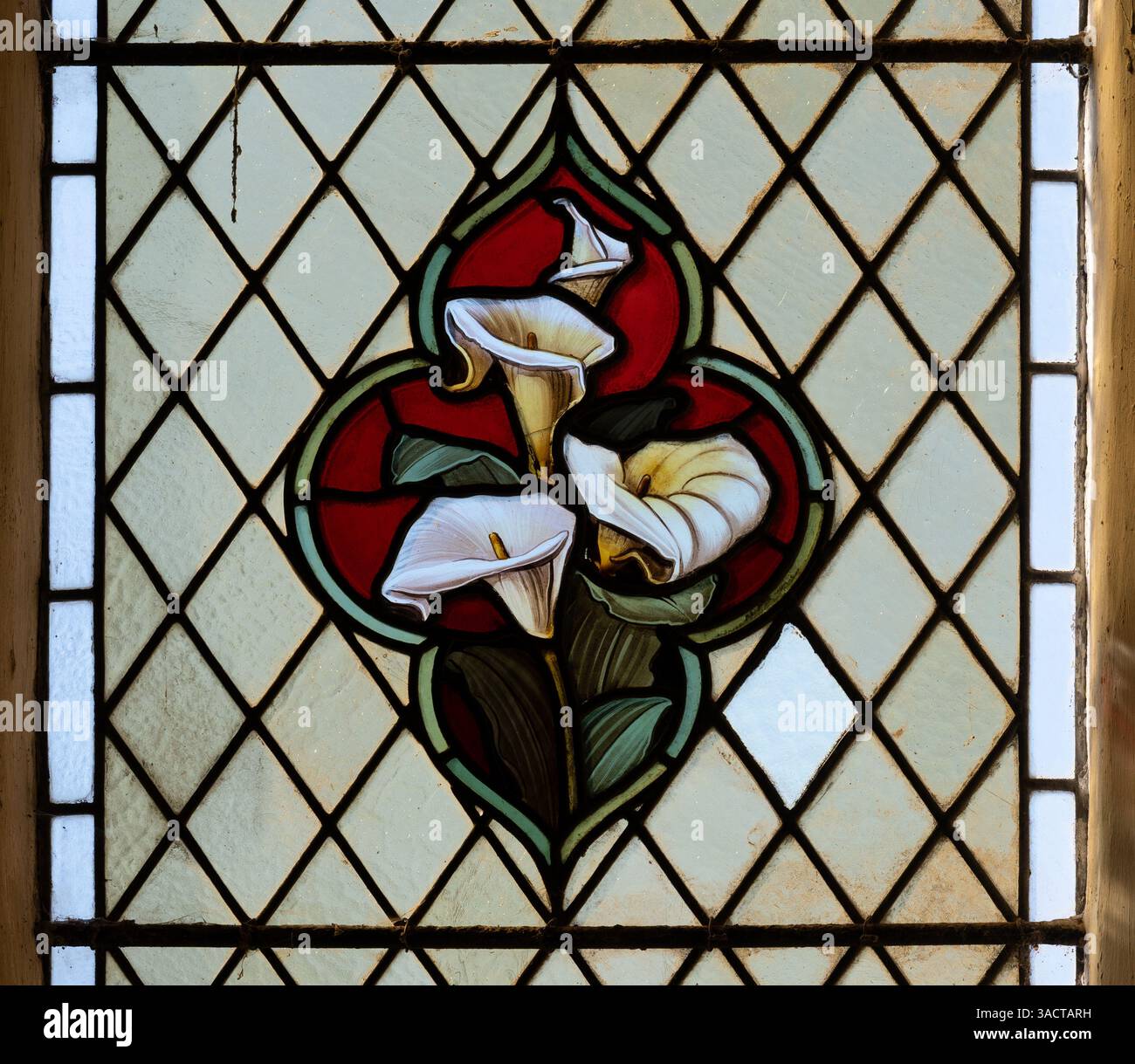 Lilies stained glass, St. Lawrence`s Church, Napton, Warwickshire ...