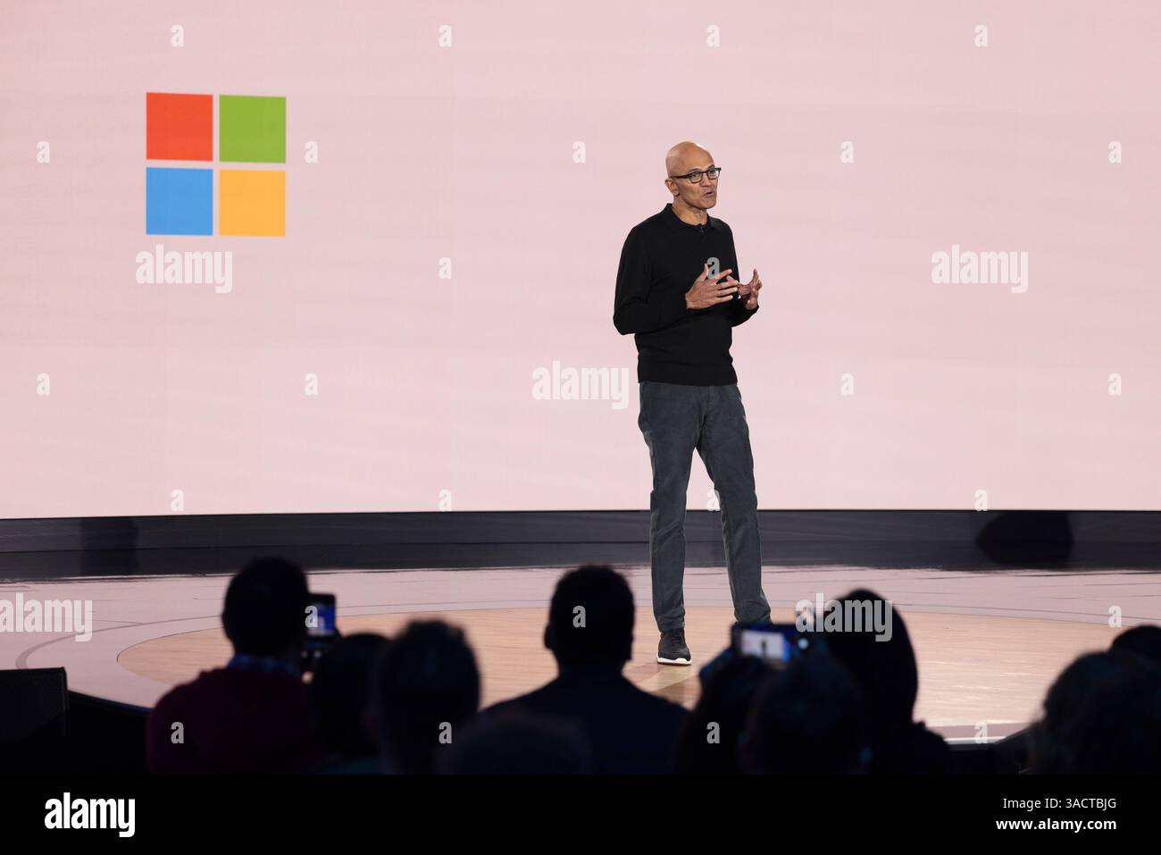 Microsoft Chairman and CEO Satya Nadella speaks during a presentation ...