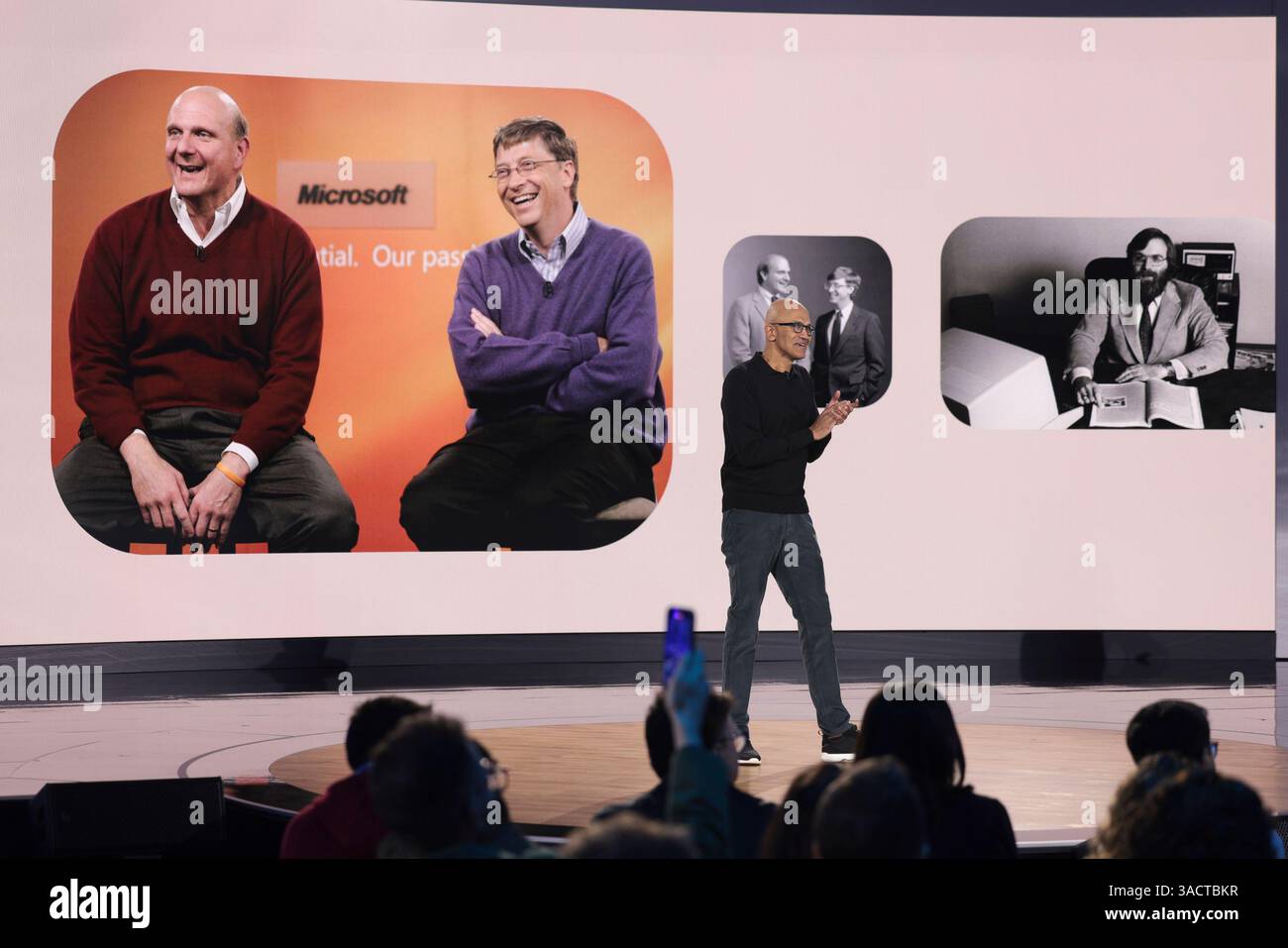 Microsoft Chairman and CEO Satya Nadella speaks during a presentation ...