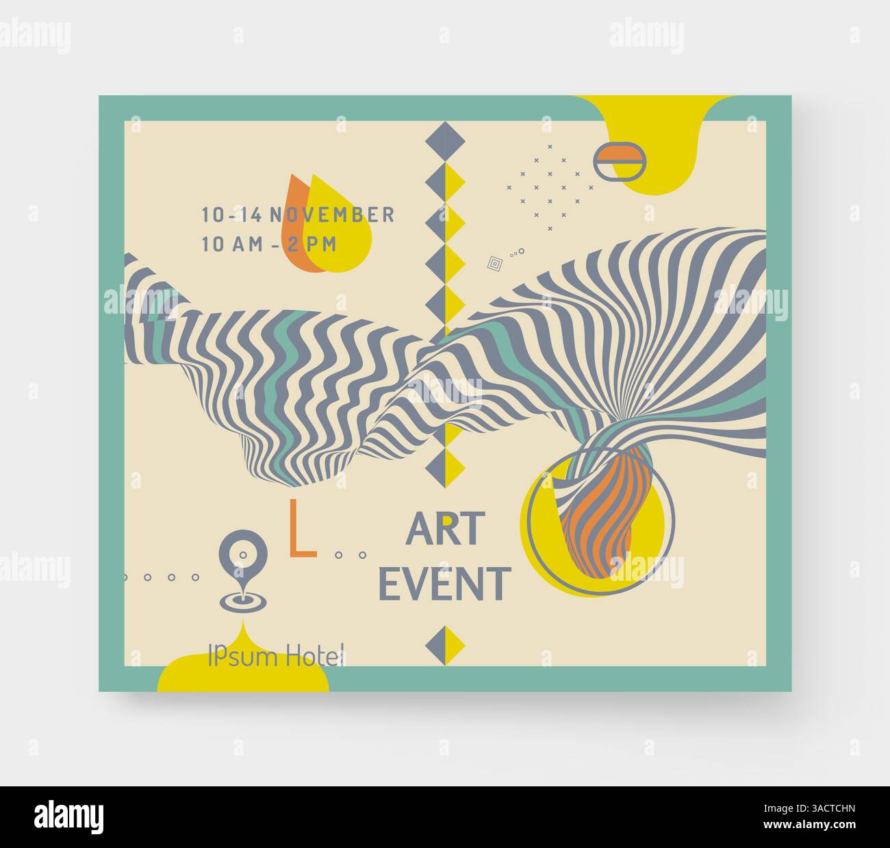 Art event invitation template with date and time details. Background ...