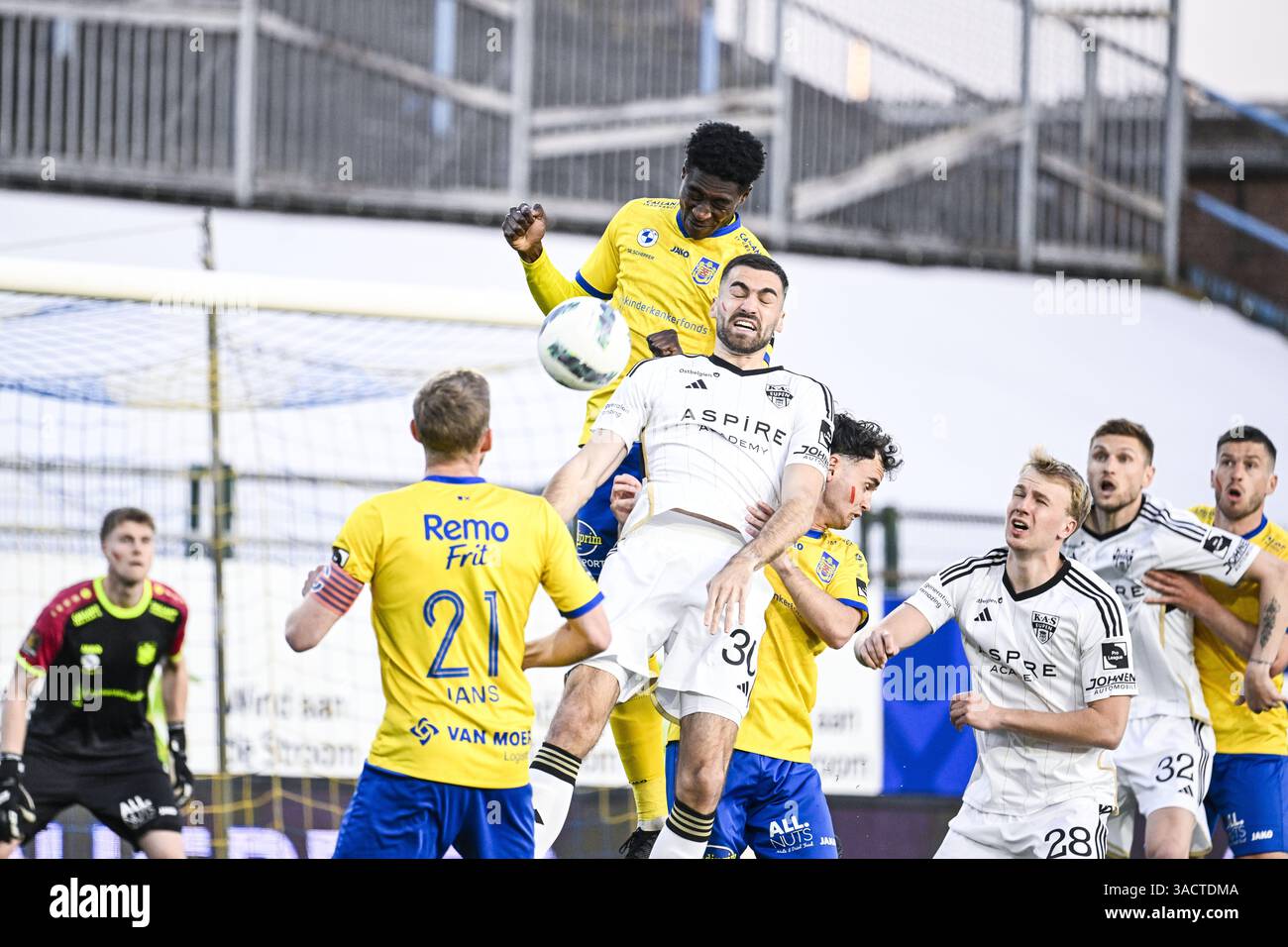 Beveren Waas, Belgium. 04th Apr, 2025. Beveren's Abdul Aziz Ouedraogo ...