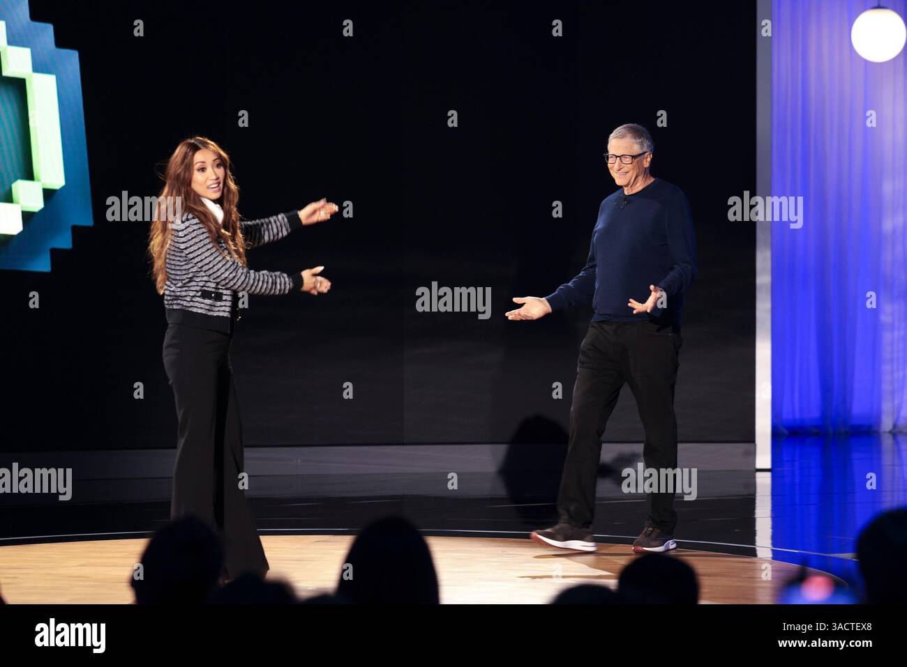 Microsoft co-founder and former CEO Bill Gates, right, is welcomed on ...