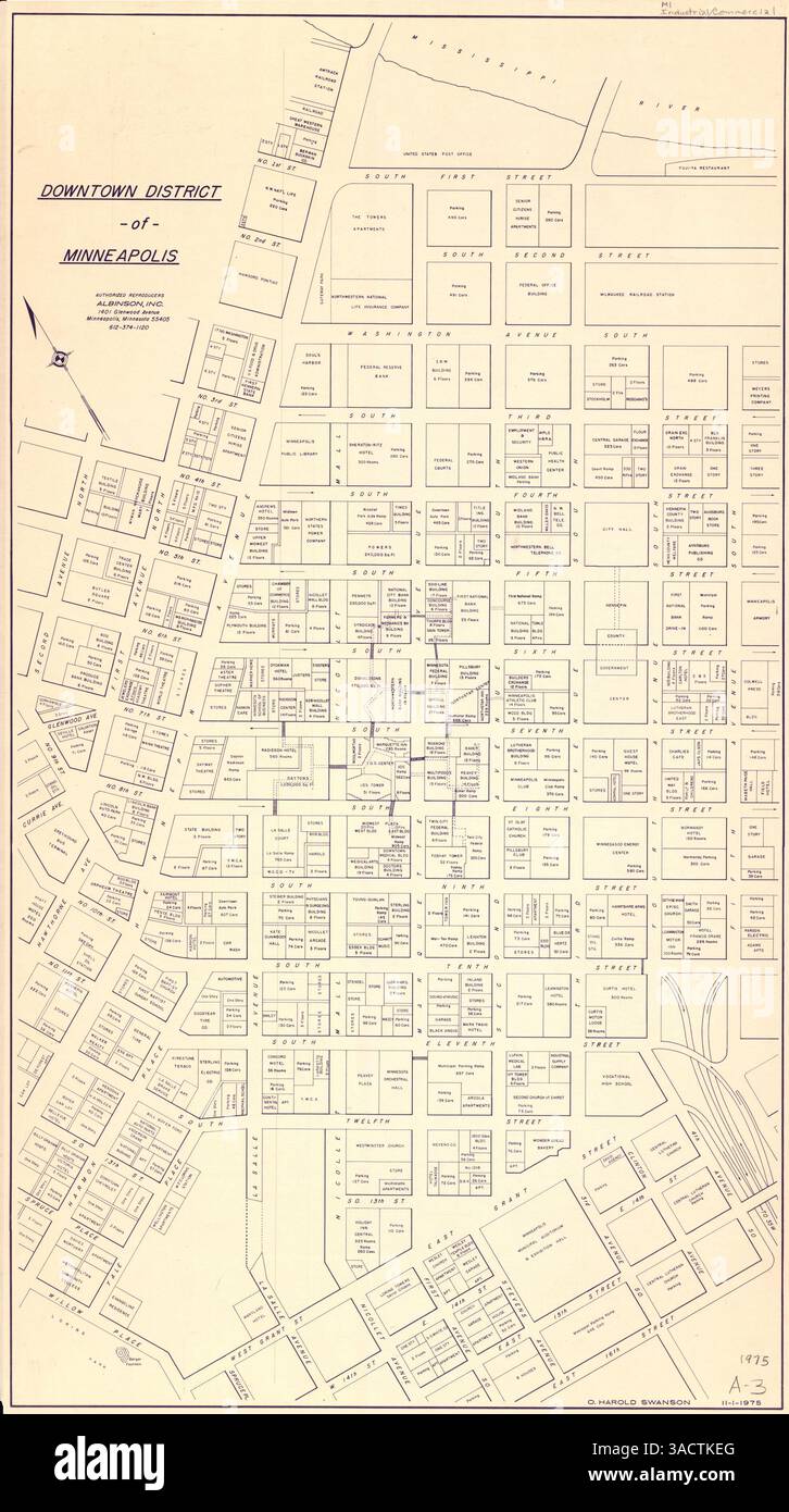 A map depicting the downtown district of Minneapolis with its skyways ...