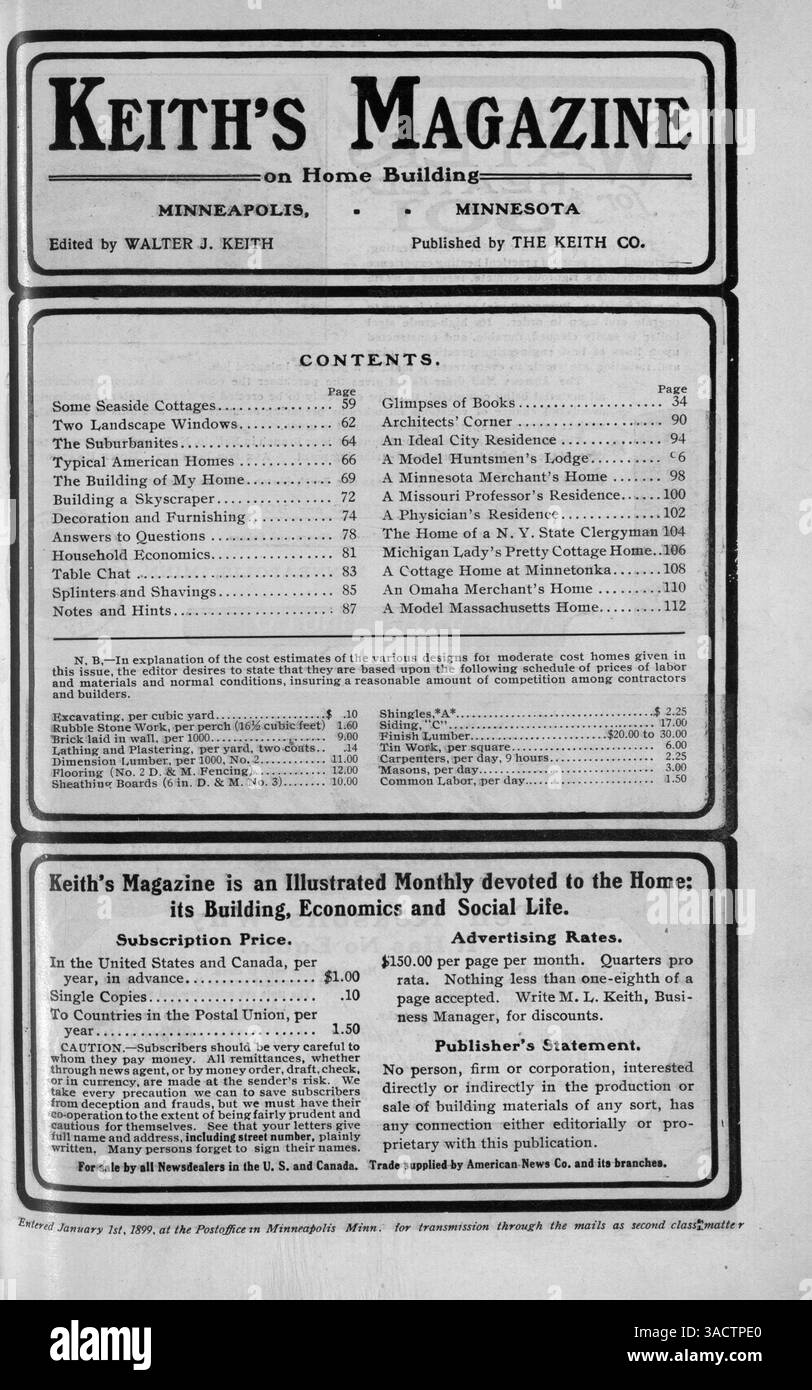 Twelve monthly issues of Keith's Magazine, edited by architect Walter J ...