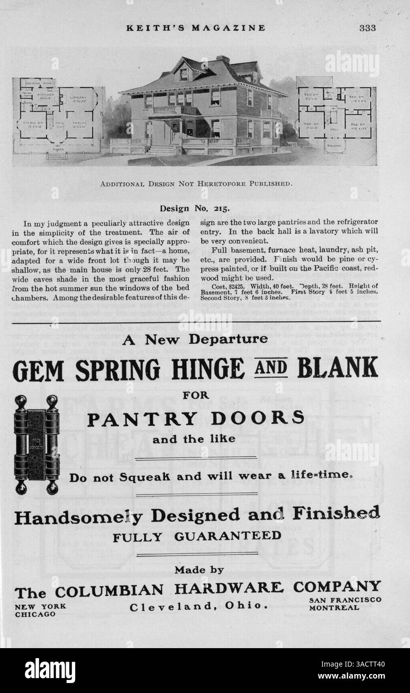 Keith's Magazine on Home Building, released in 1903, presents house designs, floor plans, and ...