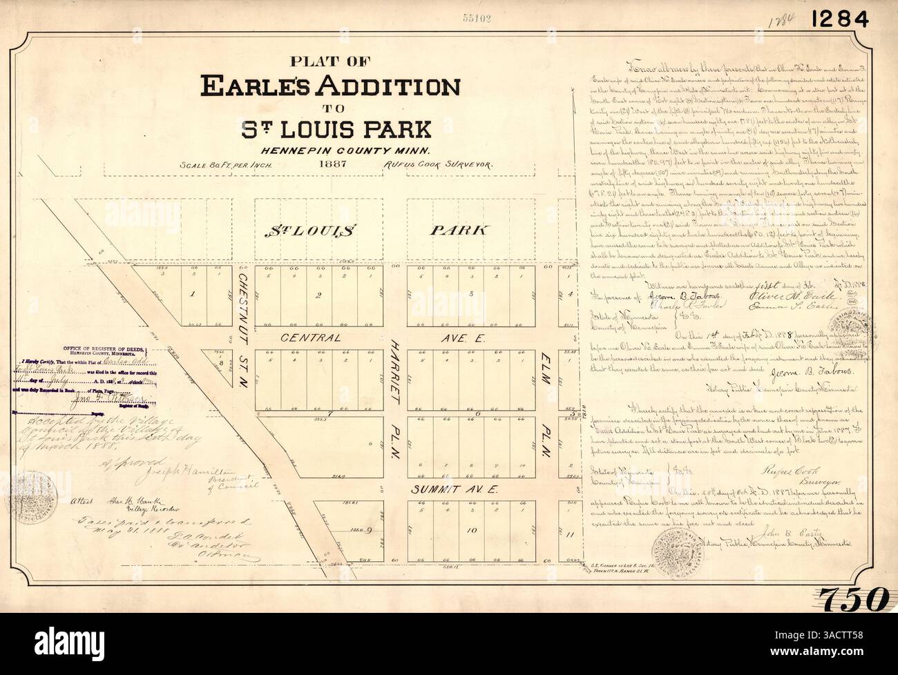 A plat map of Earle's Addition to St. Louis Park, showing the land ...
