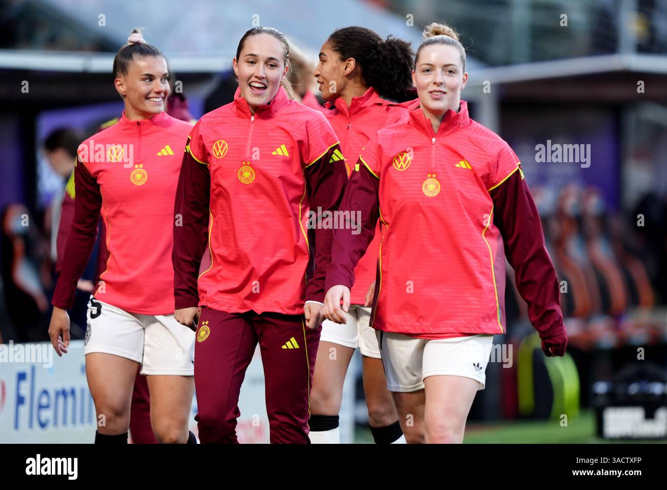 Germany's Alara Sehitler (right) during the warm up before the UEFA Women's Nations League ...