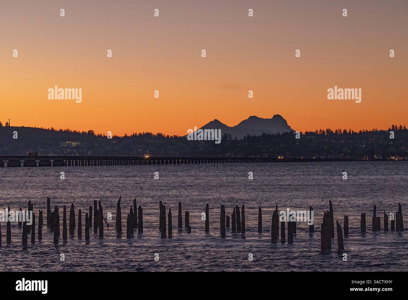 Looking at Astoria, Oregon and Saddle Mountain from the Astoria Megler ...