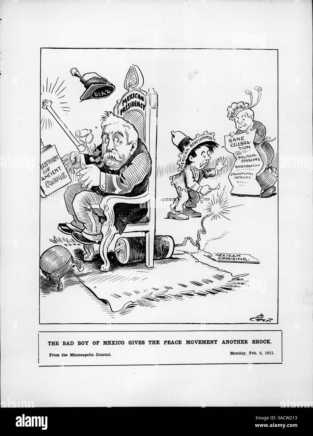 A political cartoon depicting President Porfirio Diaz of Mexico ...