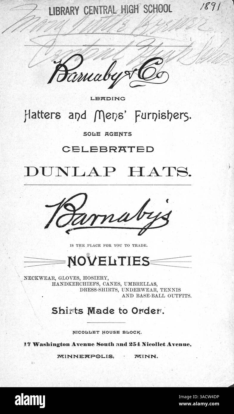The 1891 central high school yearbook documents key students hi-res ...
