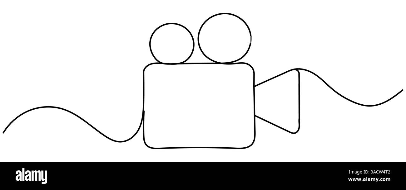 Continuous one line drawing of a retro cinema camera. Vintage Cinema ...