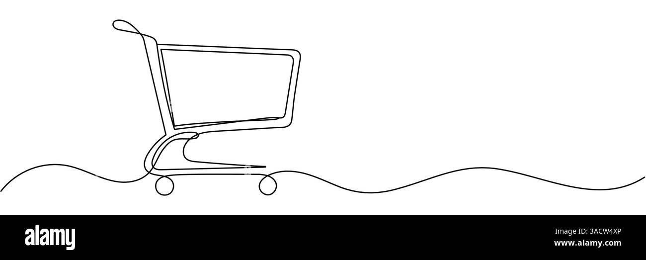 hand drawn single continuous line shopping trolley illustration vector ...
