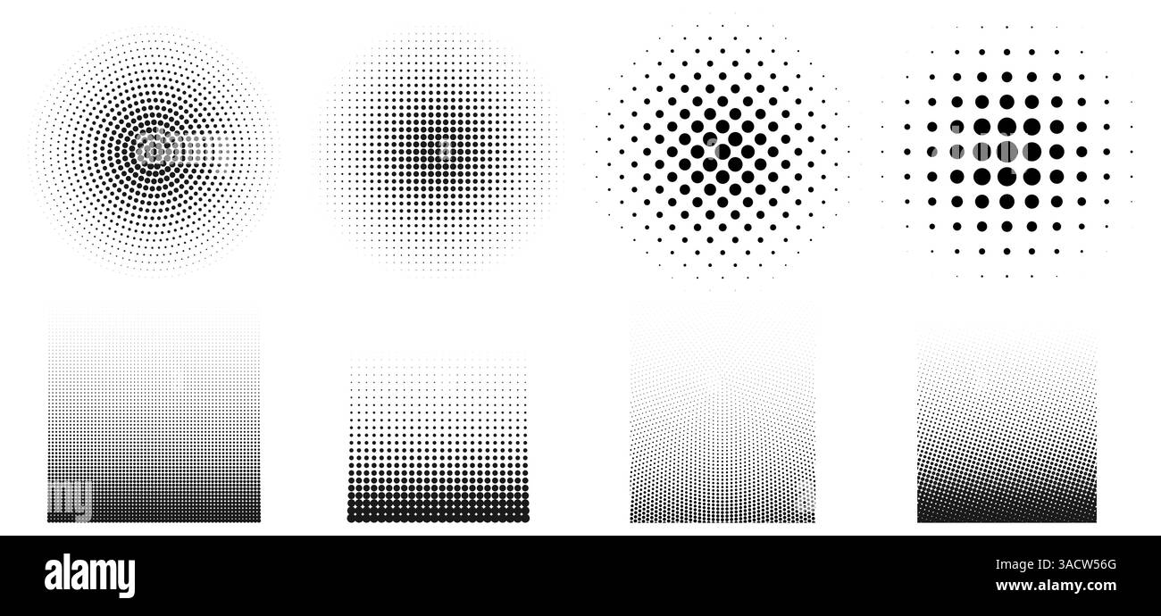 Set of halftone dots pattern texture isolated on white background ...