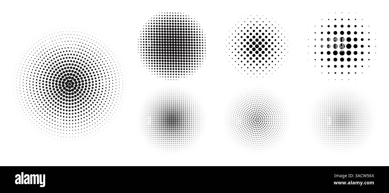 Set of halftone dots pattern texture isolated on white background ...