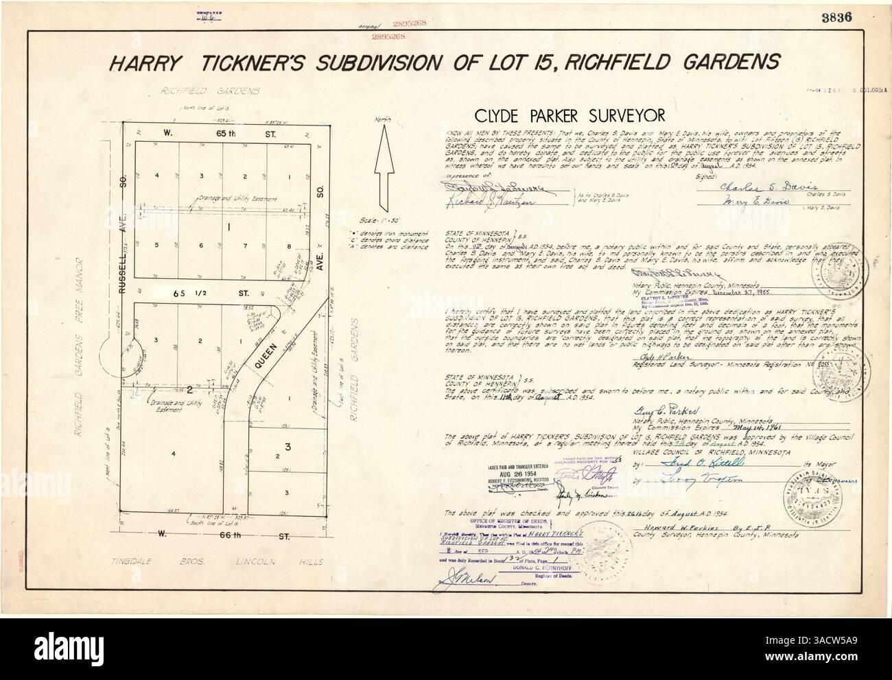 This map or document details Harry Tickner’s subdivision of Lot 15 in ...