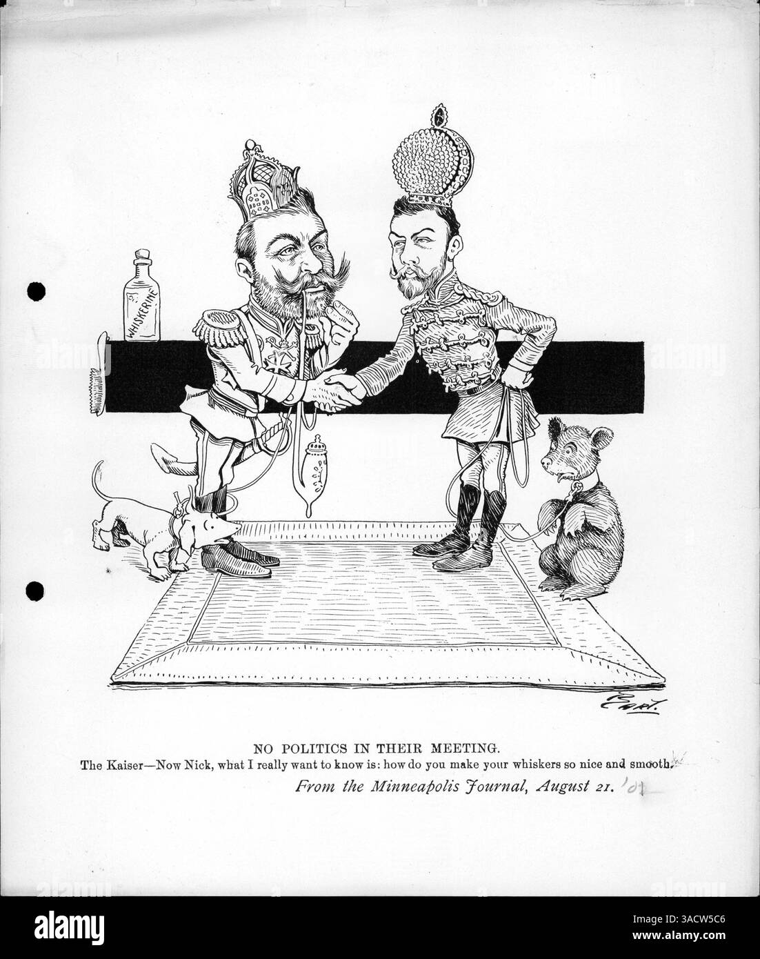A humorous scene showing Kaiser Wilhelm and Czar Nicholas II meeting ...