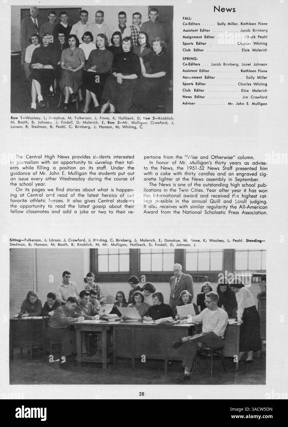 The 1952 'Centralian' yearbook documents student clubs, athletic teams ...
