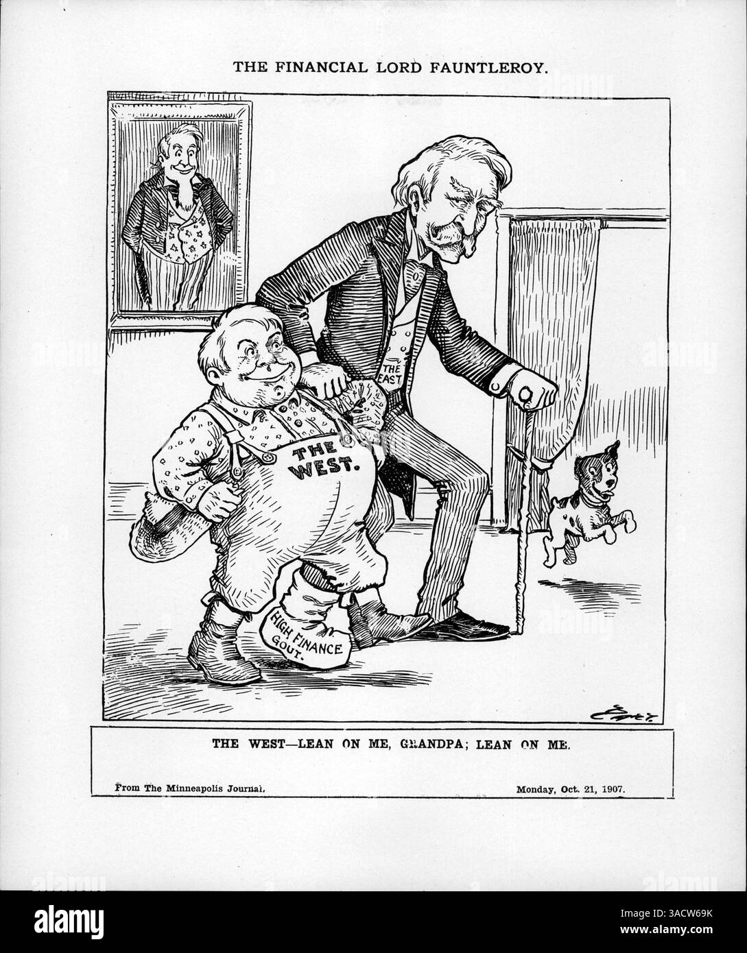 A political cartoon depicting the East, suffering from financial ...
