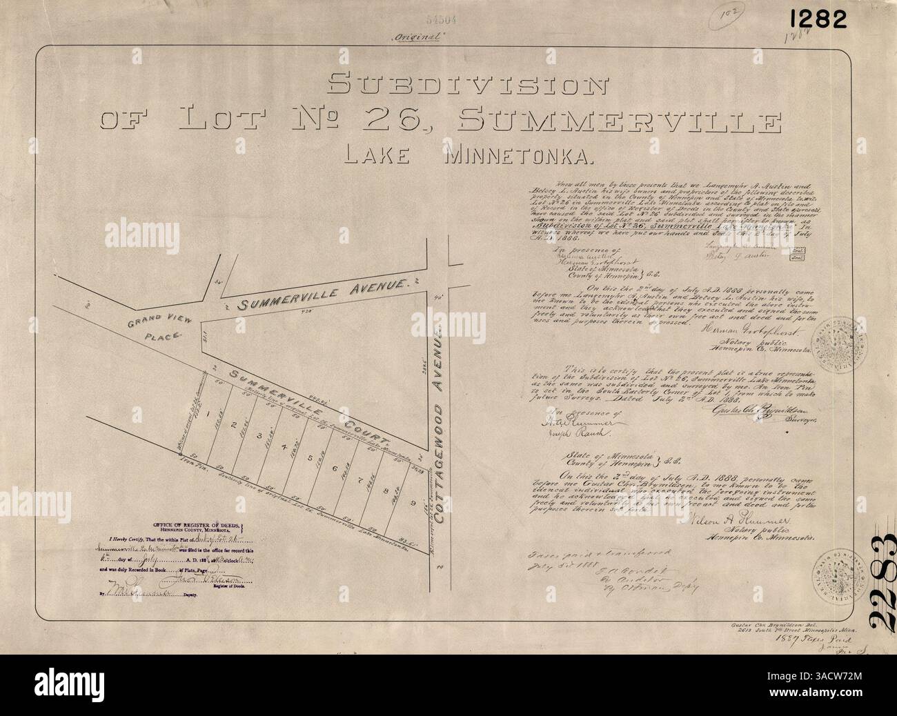 A real estate map showing the subdivision of Lot 26 in the Summerville ...