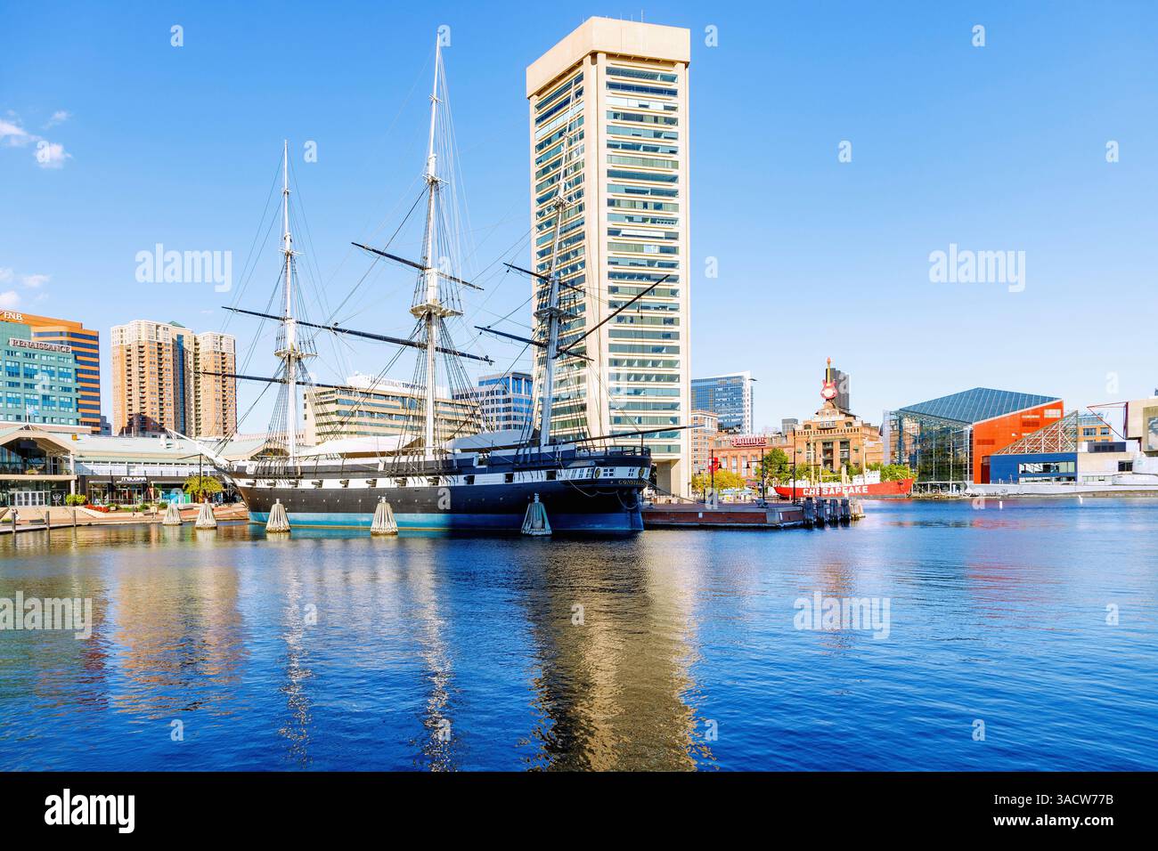 Inner Harbor with Historic Ships Baltimore, World Trade Center with ...