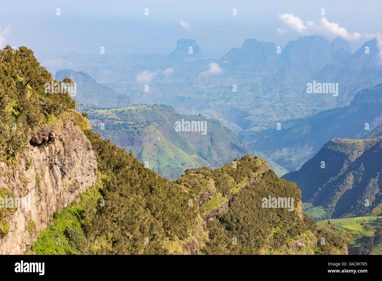 Ethiopia. Amhara. North Gondar. Valley and mountains in the Ethiopian ...