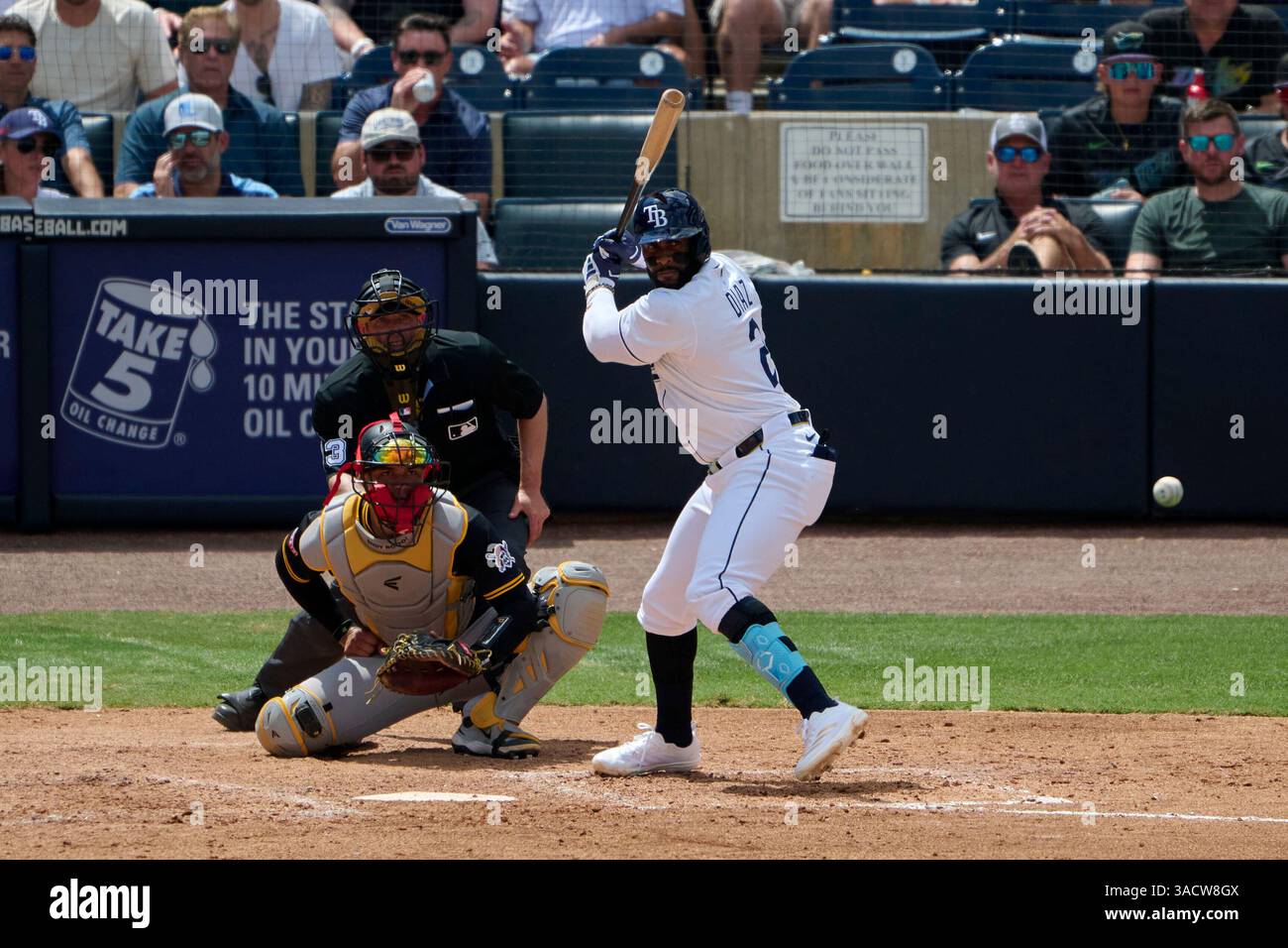 Tampa Bay Rays Yandy Díaz (2) bats in front of catcher Endy Rodríguez ...