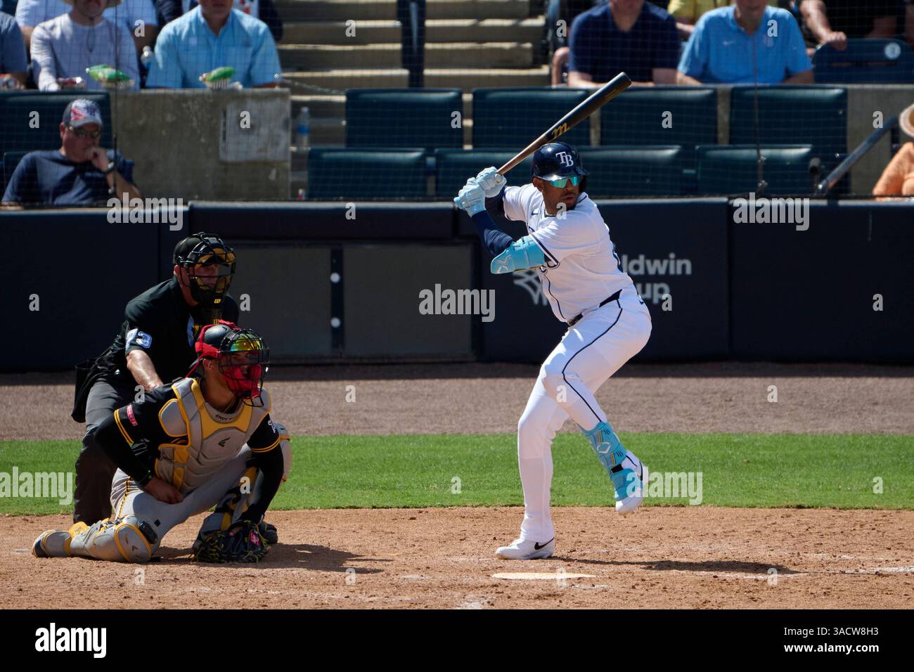 Tampa Bay Rays Christopher Morel (24) bats in front of catcher Endy ...