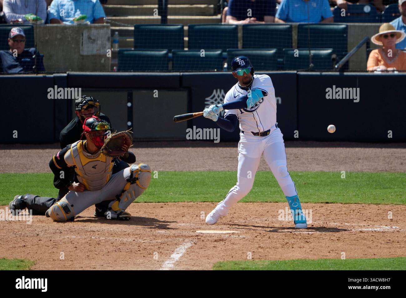 Tampa Bay Rays Christopher Morel (24) bats in front of catcher Endy ...