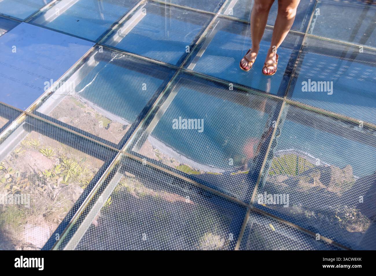 Cabo Girao, skywalk, view of south coast, view through the walk-on ...