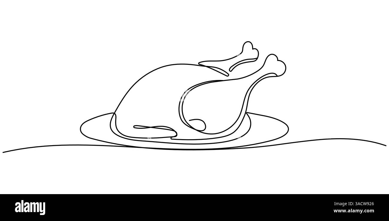 Turkey or chicken one line art, fried poultry meat continuous contour ...