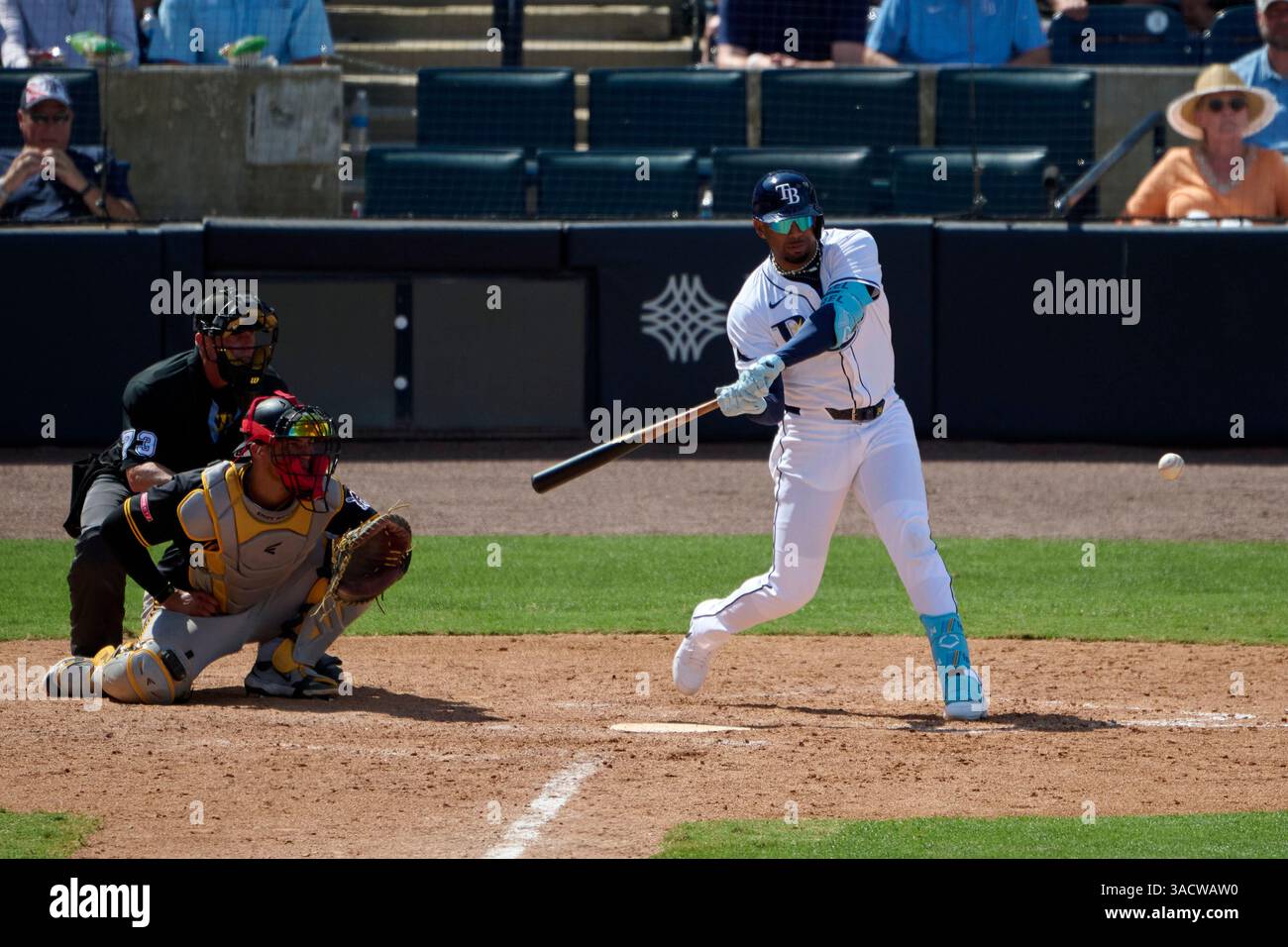 Tampa Bay Rays Christopher Morel (24) bats in front of catcher Endy ...