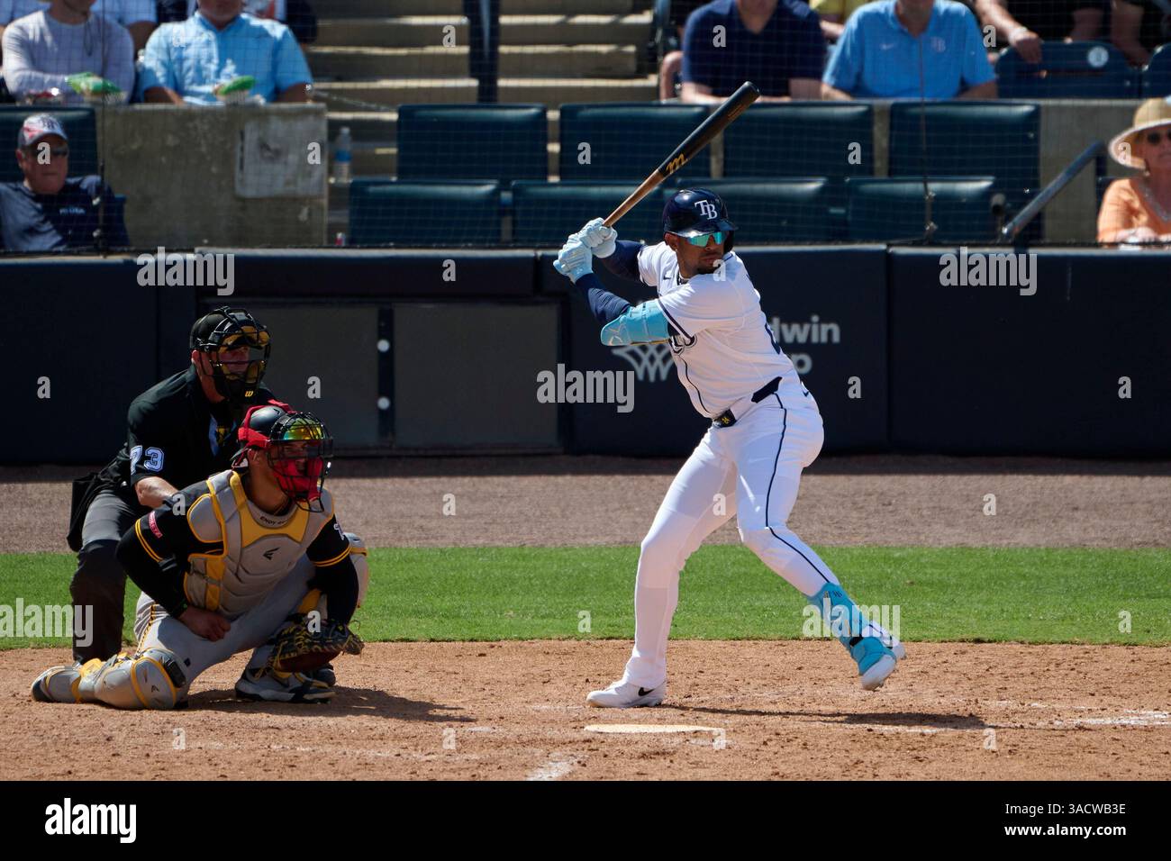 Tampa Bay Rays Christopher Morel (24) bats in front of catcher Endy ...