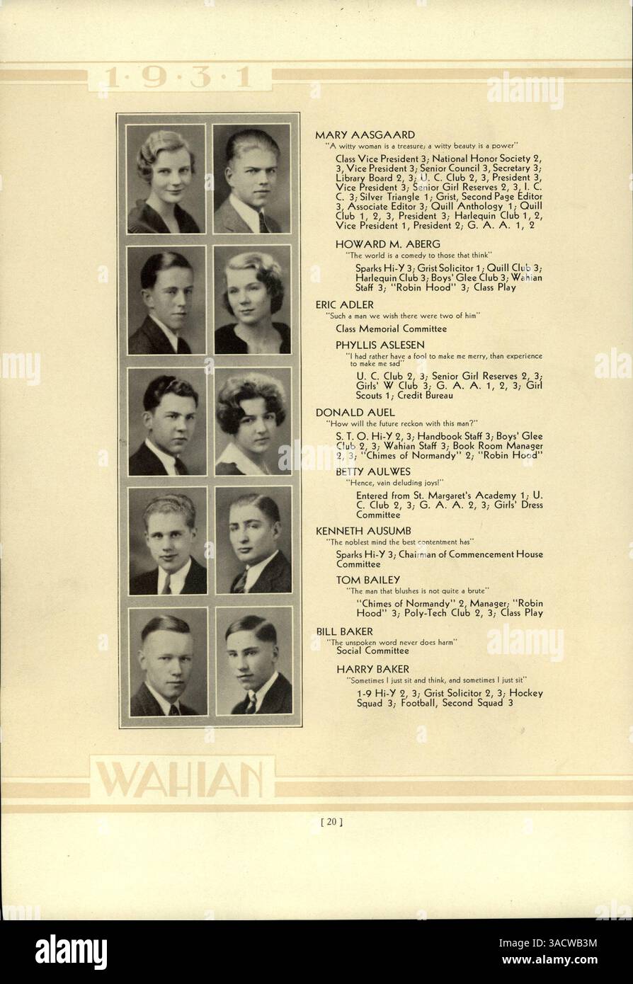 The 1931 Wahian yearbook from Washburn High School documents the ...