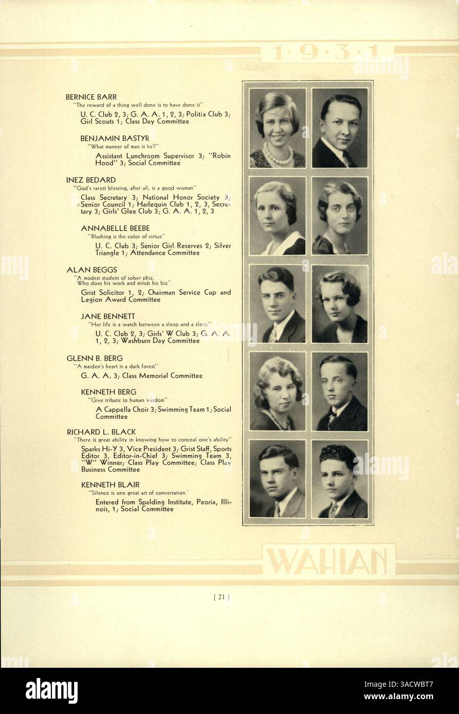 The 1931 Wahian yearbook from Washburn High School highlights student ...